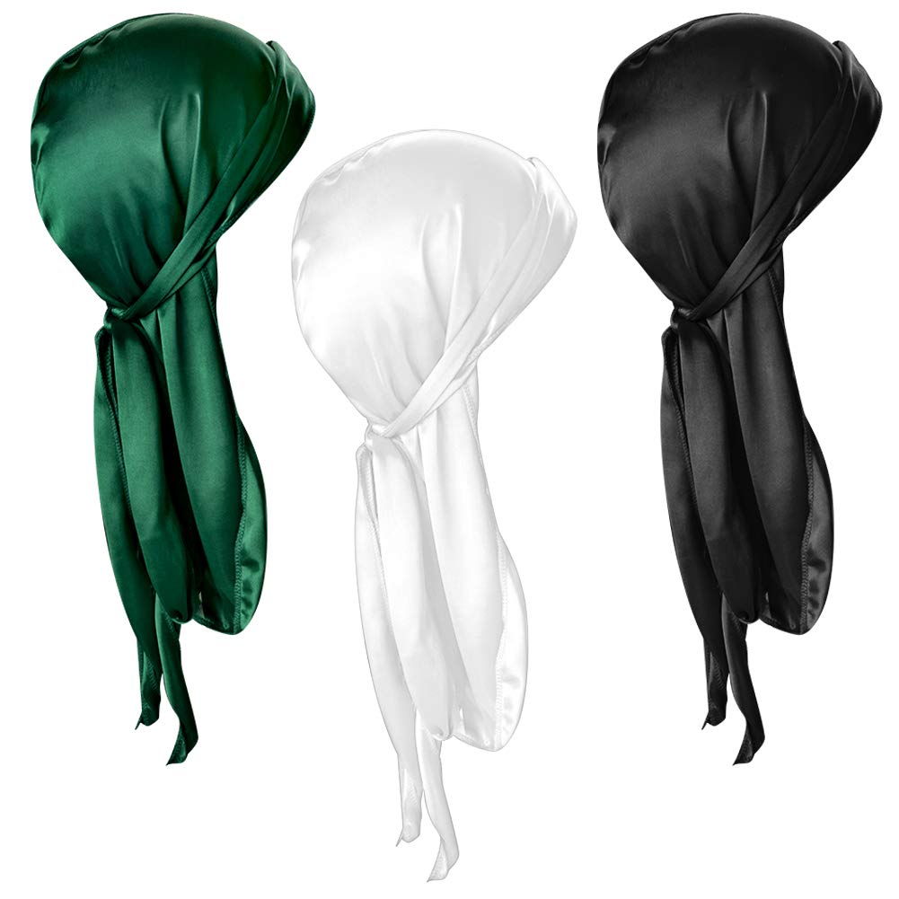 QUACOWW 3 PCS Activating Silky Durag 360 Waves, Long Tail and Wide ...