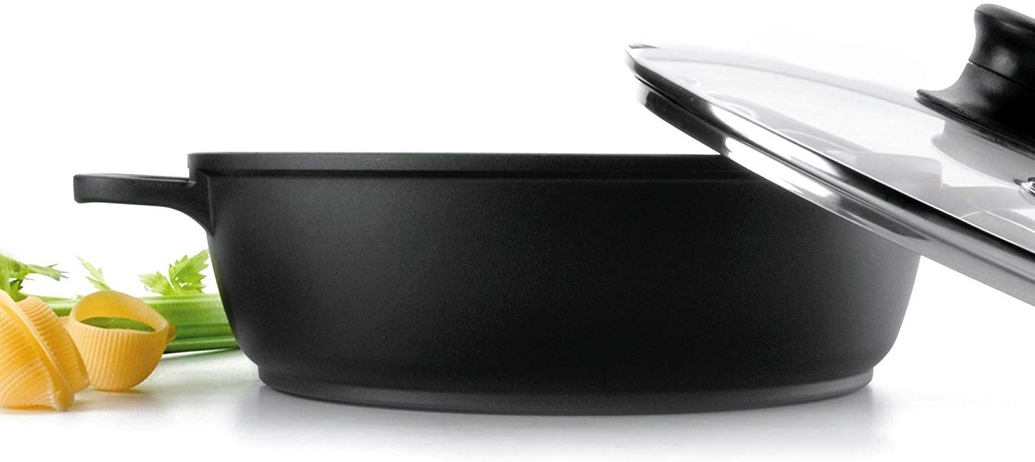 LACOR 25835 Cast Aluminium Round Low Casserole, 36 cm, Black – BigaMart