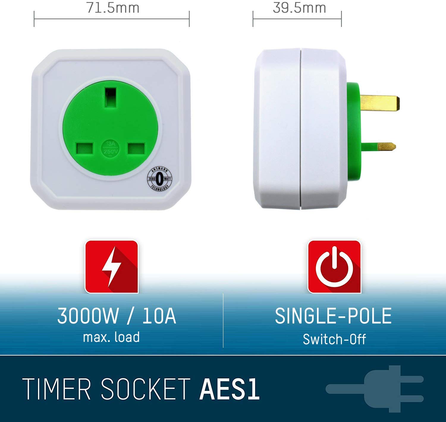 ANSMANN AES-1 Zero Watt Energy Saving Timer Plug Socket | Smart Safety ...