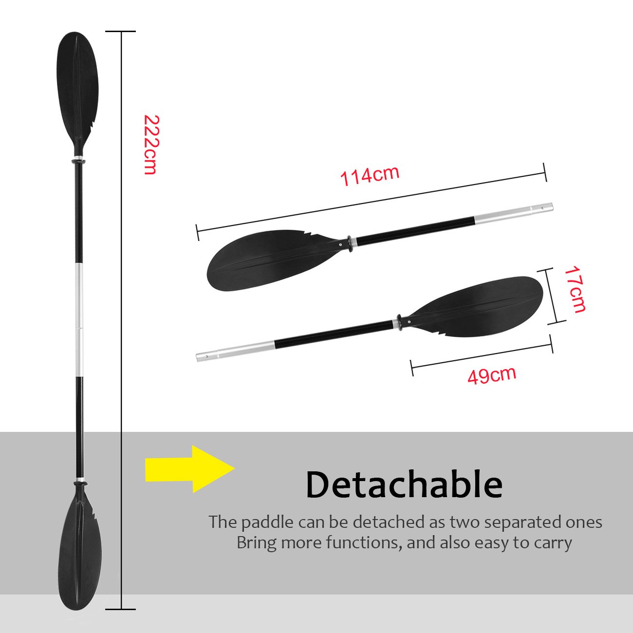 OVERMONT Kayak Paddle Oar Aluminum Alloy Adjustable Portable Detachable ...