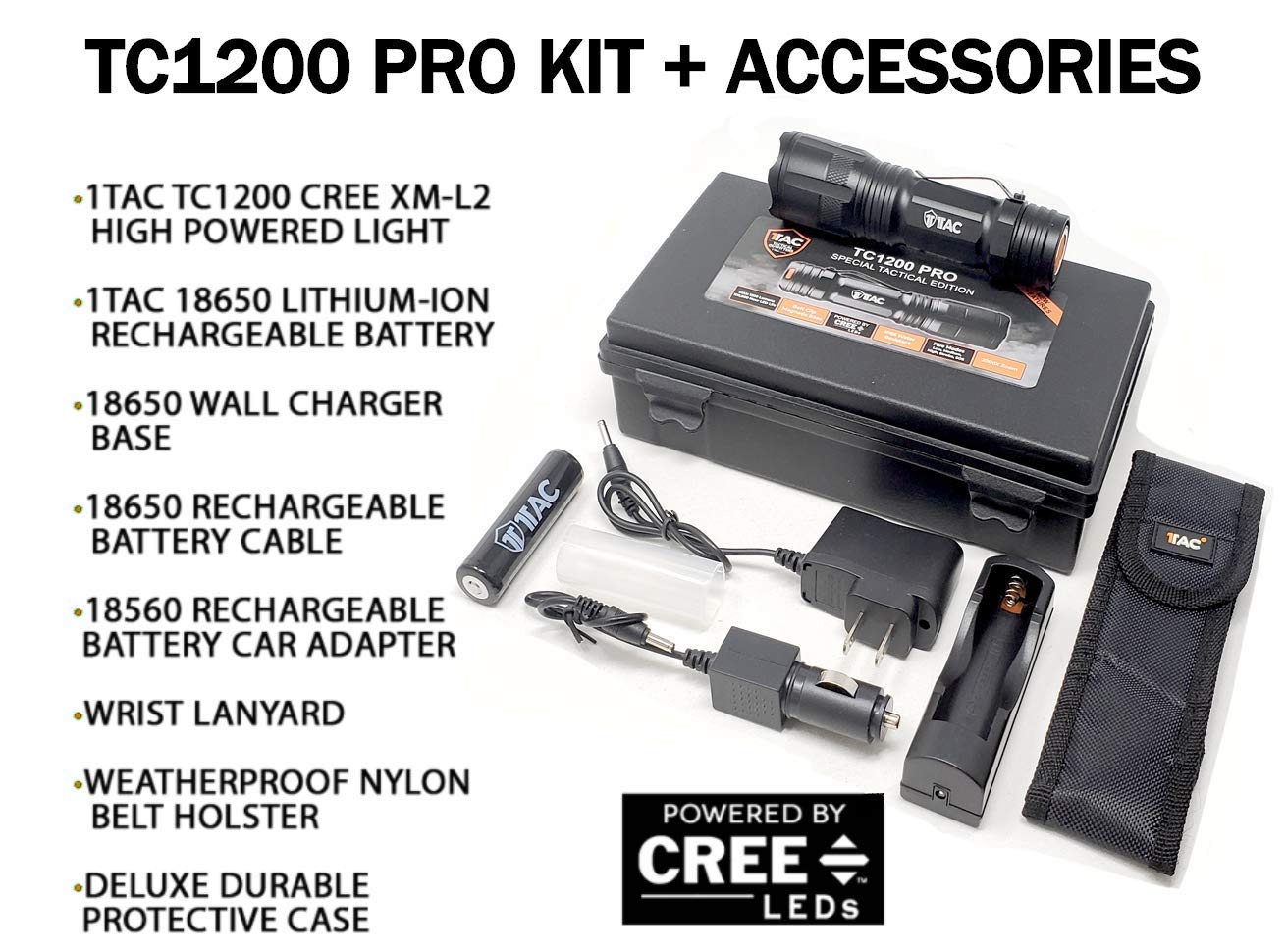 1TAC Rechargeable XM-L2 LED Tactical Flashlight Kit High Power | 1200 ...