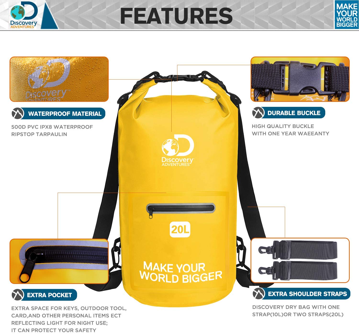 Discovery Adventures Dry Bag,Waterproof Bag Backpack Dry Sack 10L 20L ...