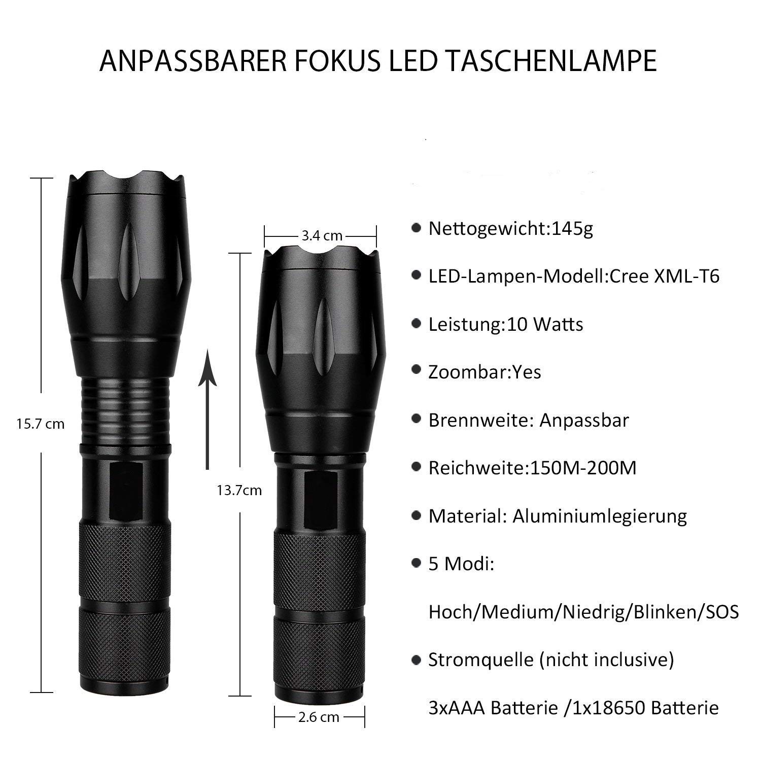 Udaily A100 Rechargeable LED Torch, Super Bright Tactical Flashlight ...