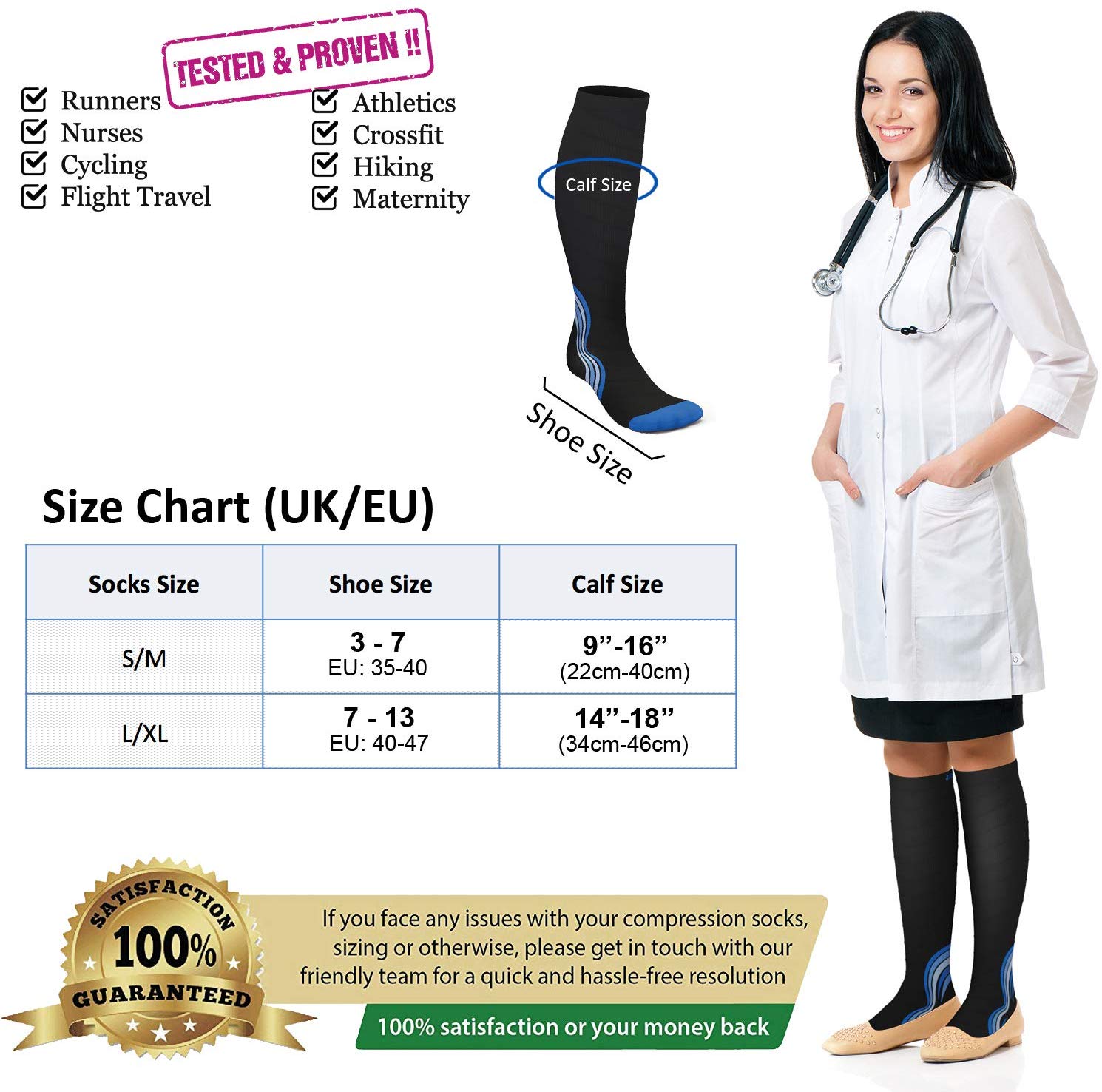 Compression Socks for Men & Women (20-30 mmHg) – Anti DVT Flight Travel ...