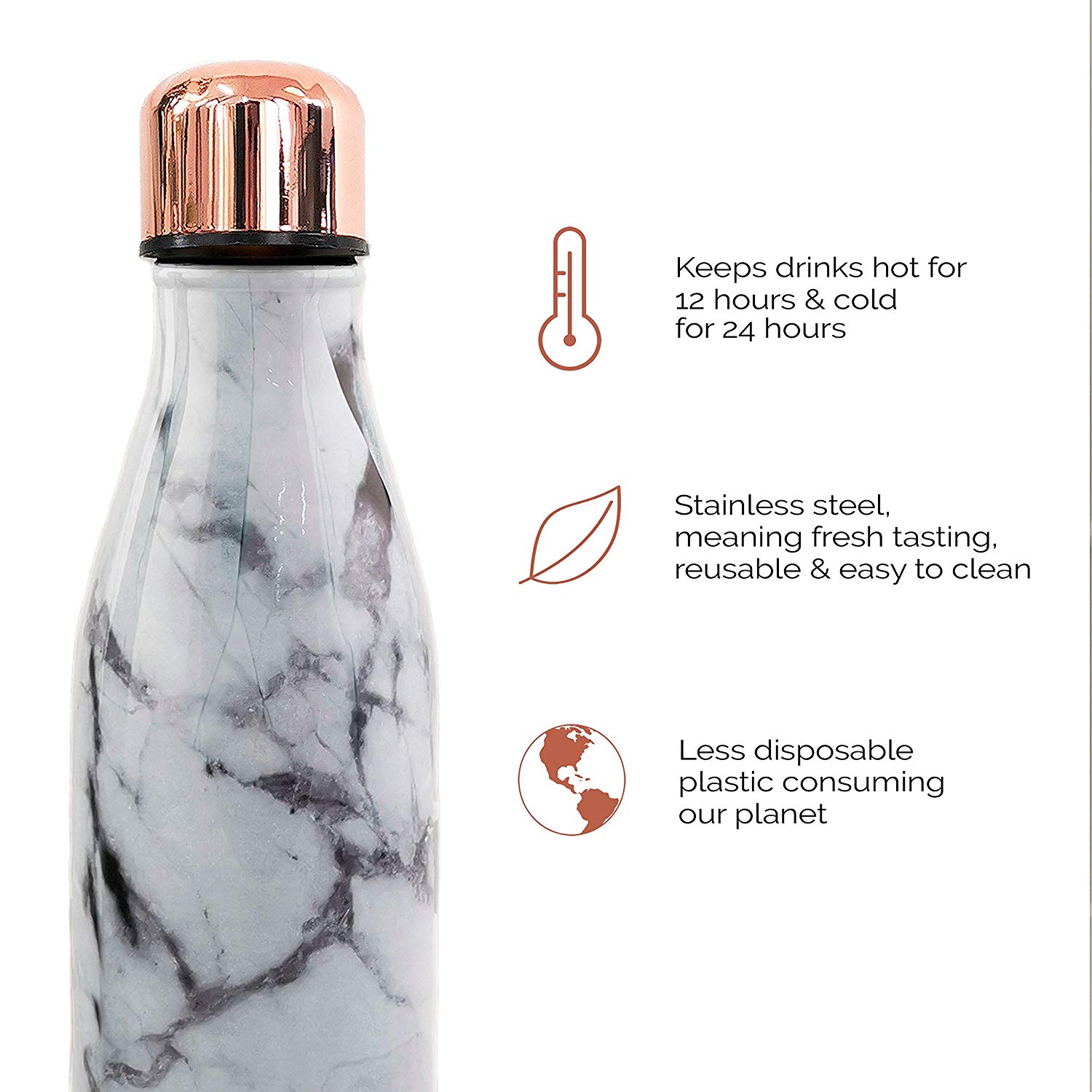 Nikita By Niki Metal Marble Water Bottle & Rose Gold Stainless Steel ...