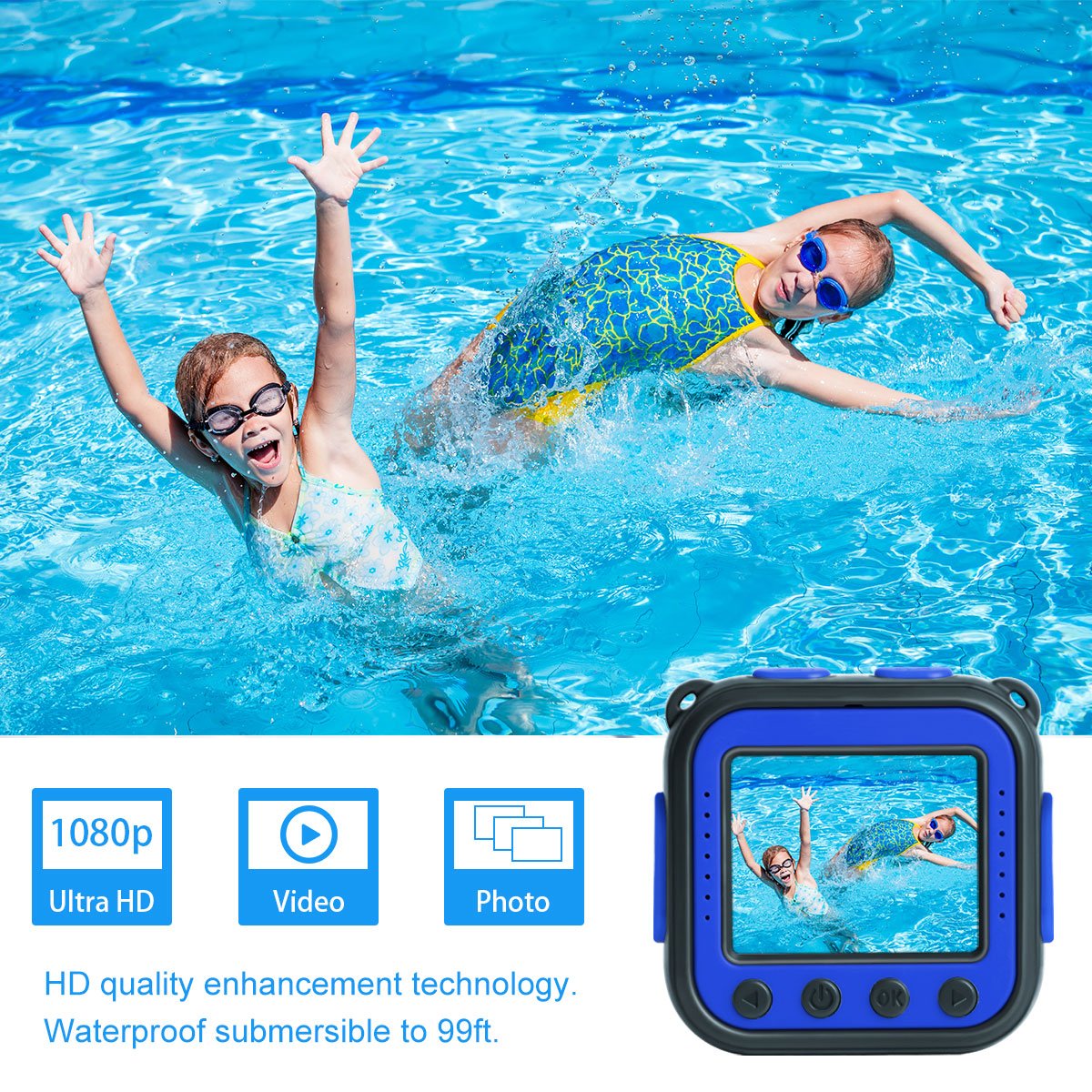 DROGRACE Children Kids Camera Waterproof Digital Video HD Action Camera ...