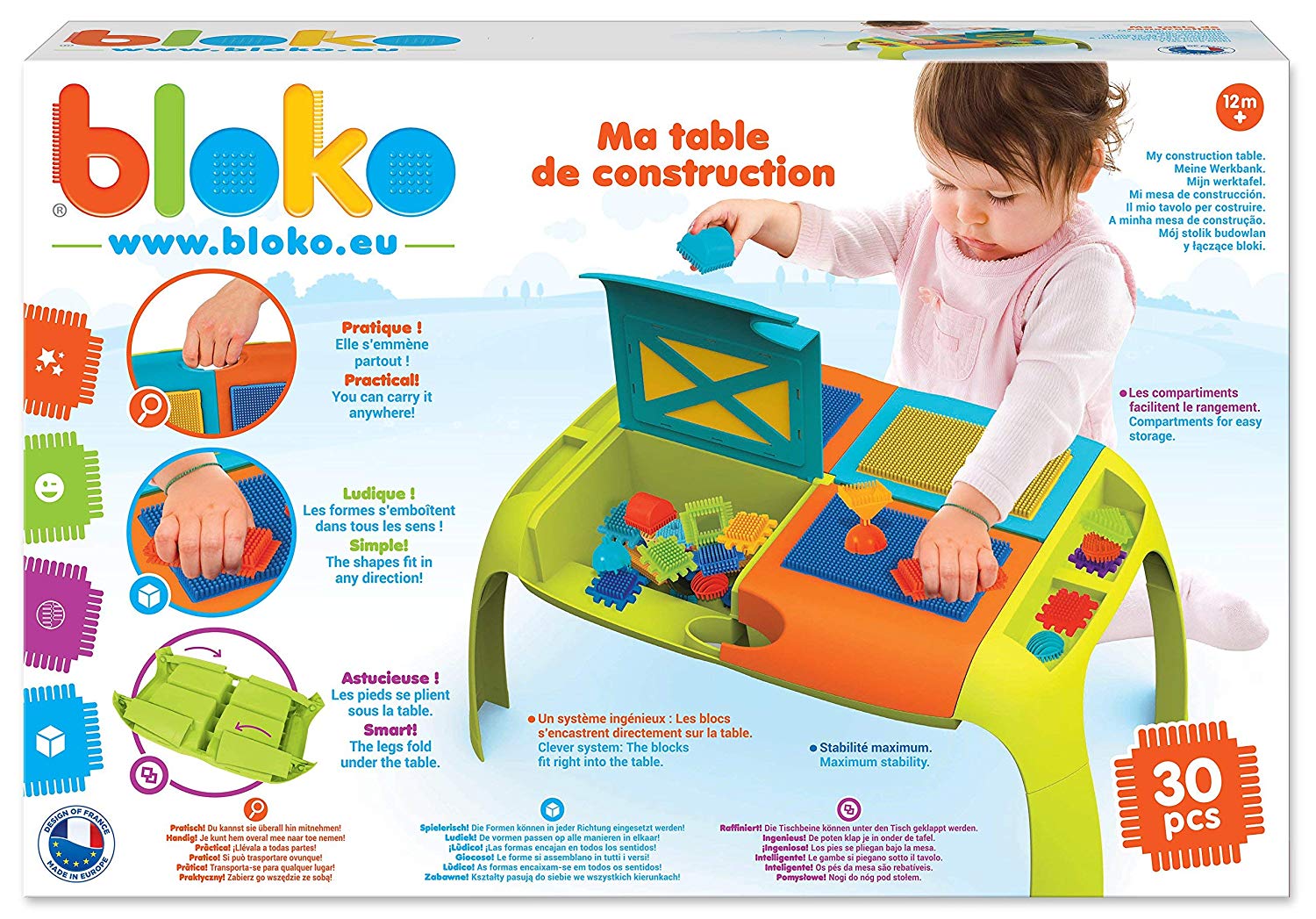 BLOKO Bloko503501 Table with 30 Pieces Construction Tooth Blocks, Multi ...